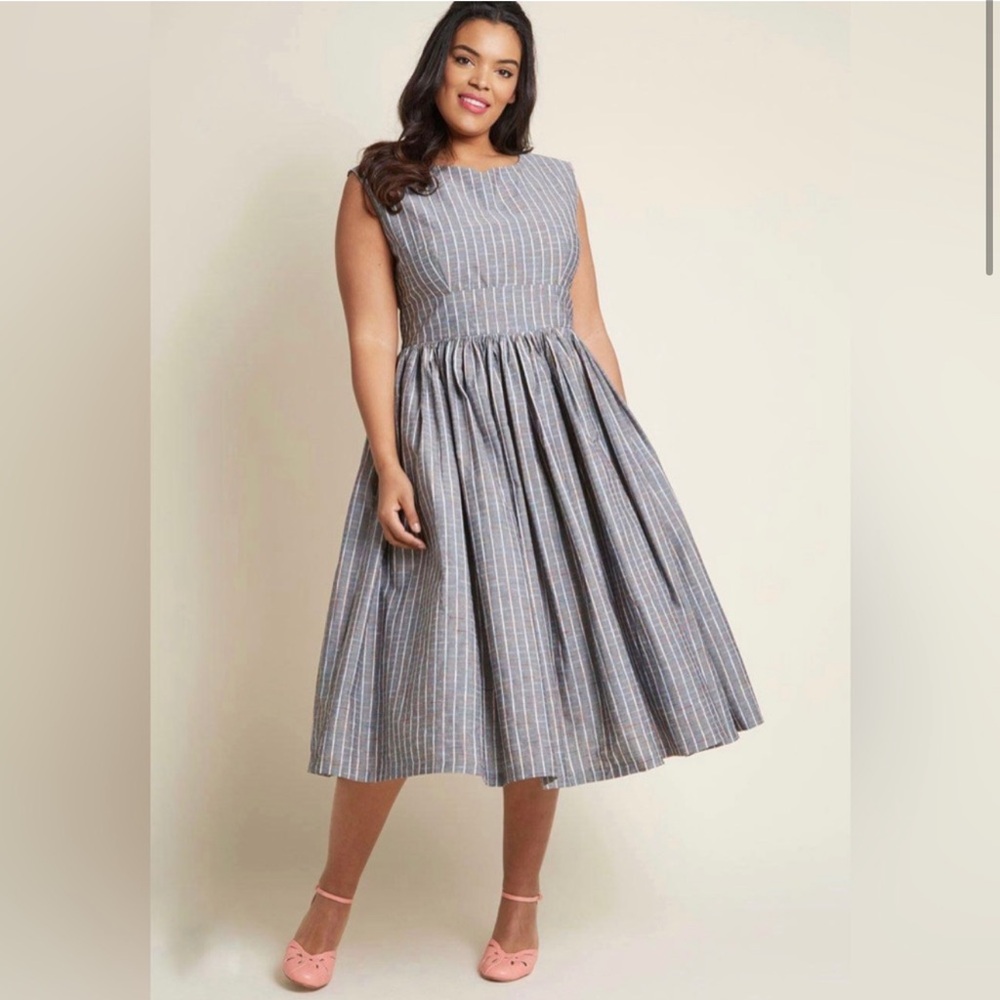 Modcloth Grey Rainbow Striped 50’s Swing Dress - Gem